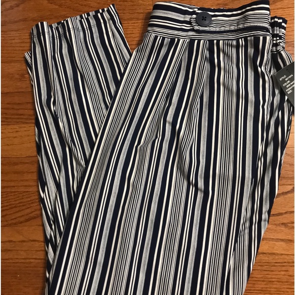 Robert Louis | Pants & Jumpsuits | Nwt Navy Blue And White Striped Wide ...